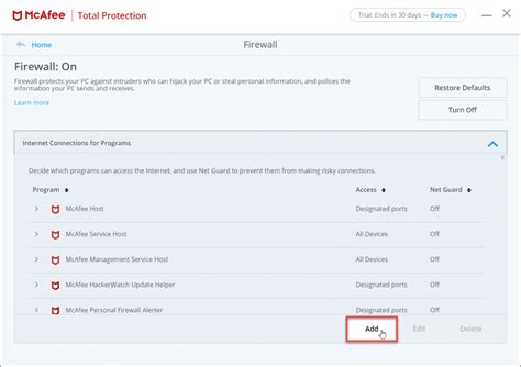 Adding Application Exception To McAfee Firewall