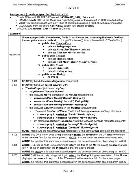 Ioop Lab 11 Lab 1 For Java Lab Assignment Due Date Specified By Instructor Create Msword Lab