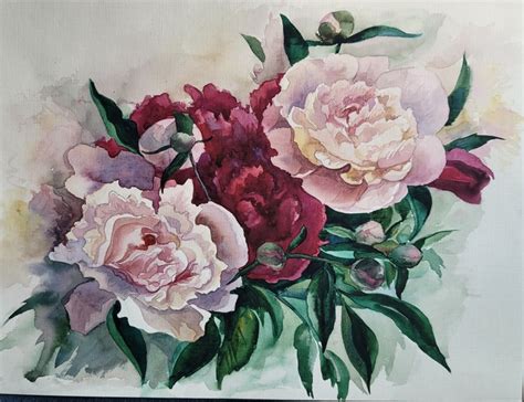 Пионы в стиле Академический рисунок графика живопись Пейзаж