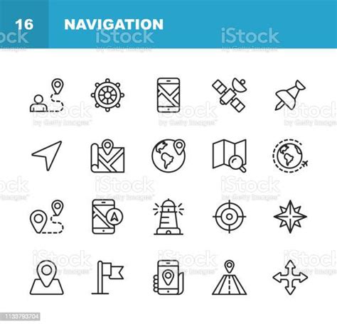 탐색 라인 아이콘입니다 편집 가능한 스트로크 완벽 한 픽셀 모바일 및 웹에 적합 합니다 같은 아이콘이 포함 되어 있습니다 아이콘에 대한 스톡 벡터 아트 및 기타 이미지