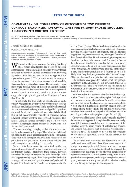 Pdf Commentary On Comparison Of Outcomes Of Two Different Corticosteroid Injection Approaches