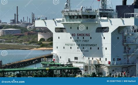 Fuel Tanker Vessel Offloading At A Fuel Terminal Depot Stock Video