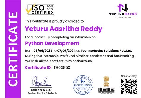 yeturu aasritha reddy on linkedin pythondevelopment internship careergrowth