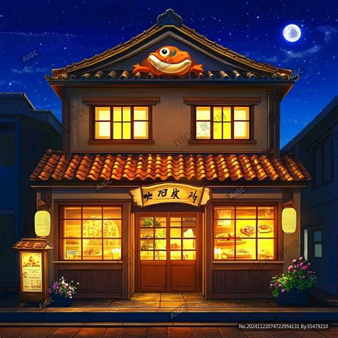 Ai创作图饼店插画 日式杂品店门头 乌冬面店铺 日式店铺门面 年糕店插画 插画门头 夜景店铺 店门口插画 腌卤店插画 月饼促销屋 古代月饼店 复古店铺夜景 店铺插画 日式面包店 月饼特卖屋