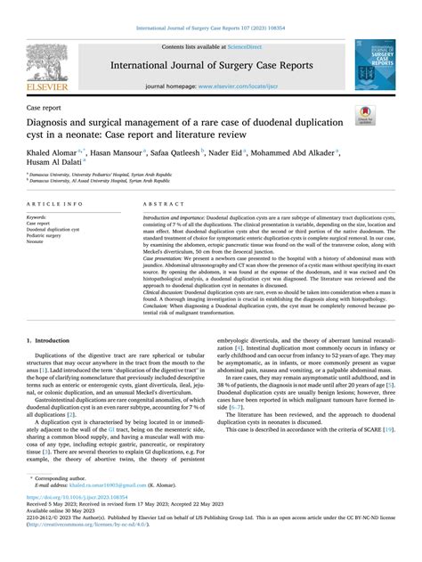 Pdf Diagnosis And Surgical Management Of A Rare Case Of Duodenal Duplication Cyst In A Neonate