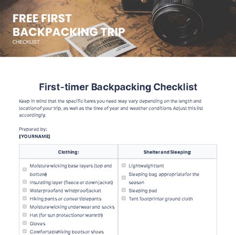 Free First Backpacking Trip Checklist Template To Edit Online