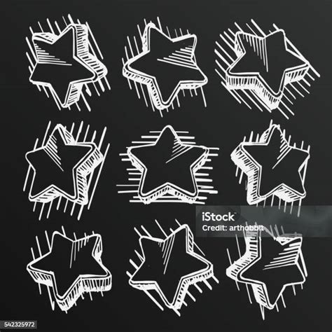 손으로 그린u200bu200b 스타 세트의 칠판 스케치 템플릿 디자인 요소 그리기에 대한 스톡 벡터 아트 및 기타 이미지 그리기 낙서 드로잉 낙서 패턴 Istock
