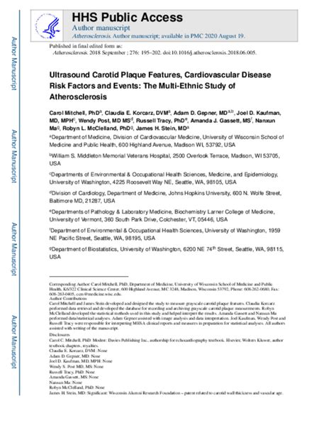 Pdf Ultrasound Carotid Plaque Features Cardiovascular Disease Risk