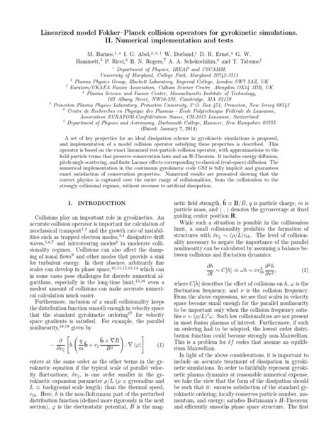Linearizedmodelfokkerplanckcollision Pdf Matrix Mathematics