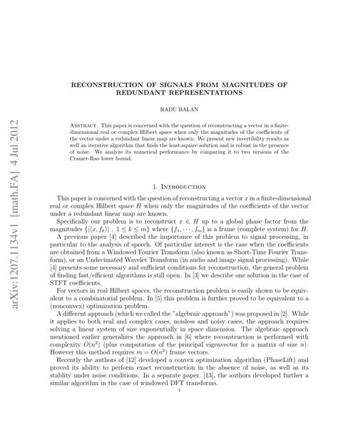 Pdf Reconstruction Of Signals From Magnitudes Of Redundant Representations