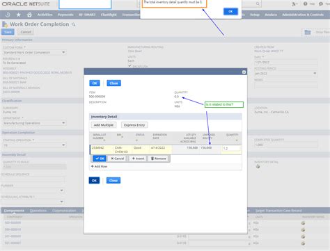 Work Order Completion With Backflush After Inventory Issue Generates Error NetSuite Community