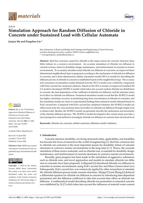 Pdf Simulation Approach For Random Diffusion Of Chloride In Concrete Under Sustained Load With