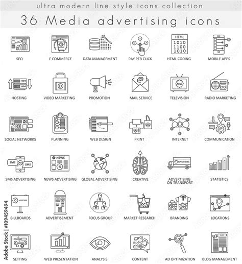 Vector Media Advertising Ultra Modern Outline Line Icons For Web And Apps Stock Vector Adobe