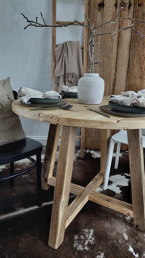 Rustic Solid Wood Round Dining Table Farmhouse Kitchen And Dining