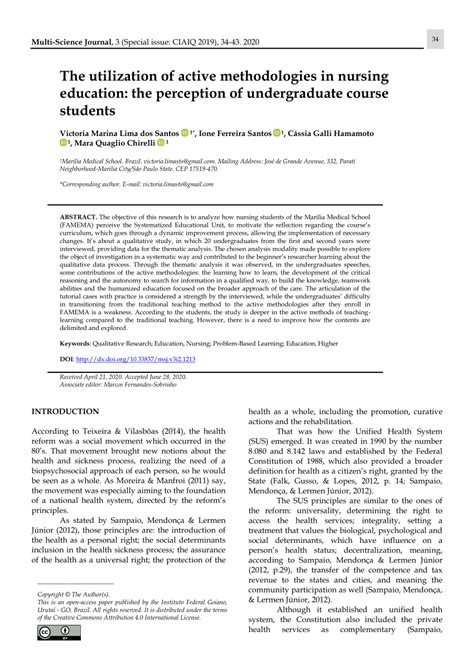 Pdf The Utilization Of Active Methodologies In Nursing Education The Perception Of