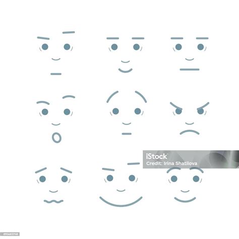 만화 얼굴 표정 벡터 설정합니다 다른 감정 슬픔 고통 충격 기쁨 영감 분노 슬픔 미소의 크리에이 티브 스타일 귀여운에 대한 스톡 벡터 아트 및 기타 이미지 Istock
