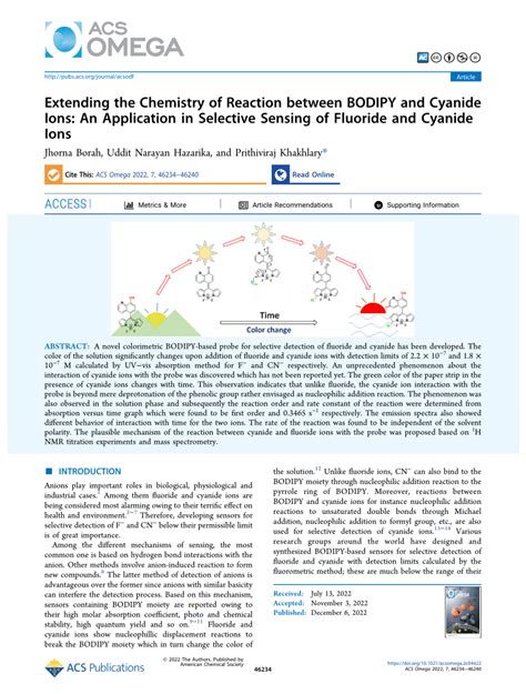 Pdf Extending The Chemistry Of Reaction Between Bodipy And Cyanide Ions An Application In