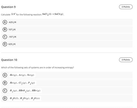 solved question 9 calculate a sº for the following reaction