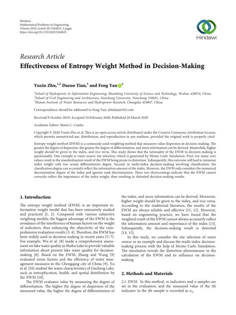 Pdf Effectiveness Of Entropy Weight Method In Decision Making