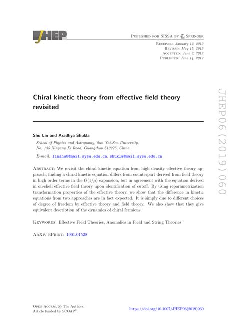 Pdf Chiral Kinetic Theory From Effective Field Theory Revisited