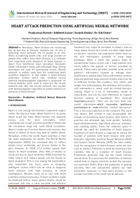 Pdf Irjet Heart Attack Prediction Using Artificial Neural Network