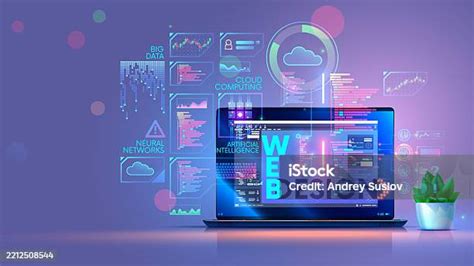 책상 위에 노트북이 있습니다 웹 디자인 프로그래밍 소프트웨어 개발 교육용 웹디자인 개념에 대한 스톡 벡터 아트 및 기타 이미지
