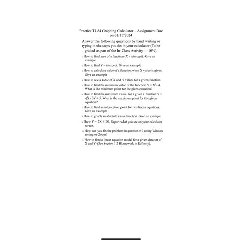 Solved Practice TI 84 Graphing Calculator Assignment Due Chegg Com