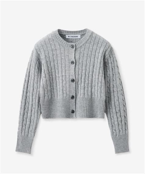 블론드나인 라운드 넥 크롭 케이블 가디건 그레이 위시버킷