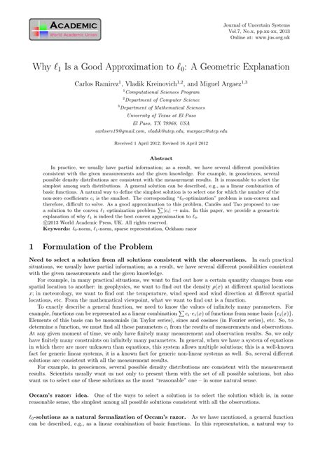 Pdf Why L1 Is A Good Approximation To L0 A Geometric Explanation