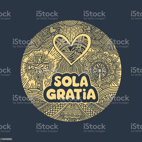 손으로 그린 기독교 낙서 그림 종교 개혁의 다섯 가지 솔라 오직 은혜 가시에 대한 스톡 벡터 아트 및 기타 이미지 가시 갈보리 예루살렘 교회 Istock