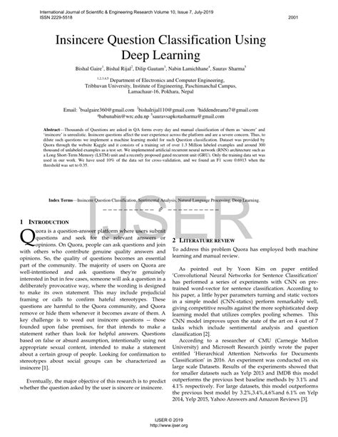 Pdf Insincere Question Classification Using Deep Learning