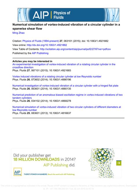 Pdf Numerical Simulation Of Vortex Induced Vibration Of A Circular Cylinder In A Spanwise