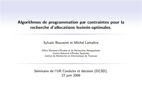 Algorithmes De Programmation Par Contraintes