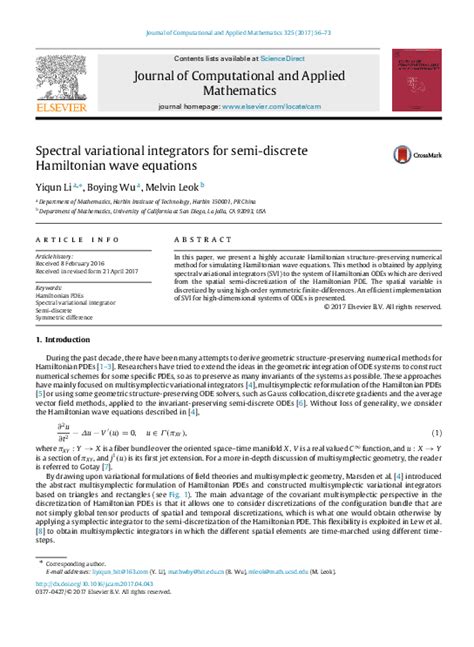 Pdf Spectral Variational Integrators For Semi Discrete Hamiltonian Wave Equations