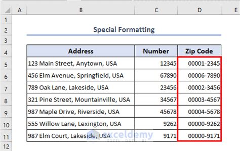 zip code in excel insert display format and remove exceldemy
