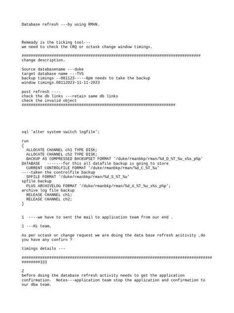 Database Refresh In Rman Pdf Backup Databases