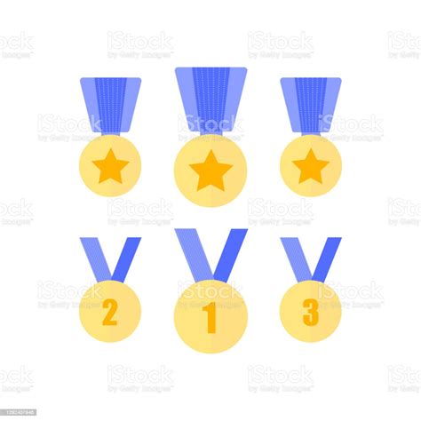 금메달 아이콘 세트 벡터 플랫 일러스트레이션 별과 1 2 3와 빛나는 메달 1위에 대한 스톡 벡터 아트 및 기타 이미지 1위 2 2 위 상 종류 Istock