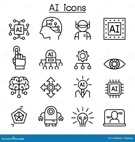 Artificial Intelligence Icon Set In Thin Line Style Stock Vector