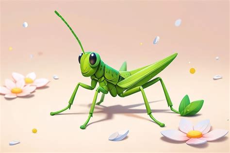 3d Spring Illustration Grasshopper Premium Ai Generated Image