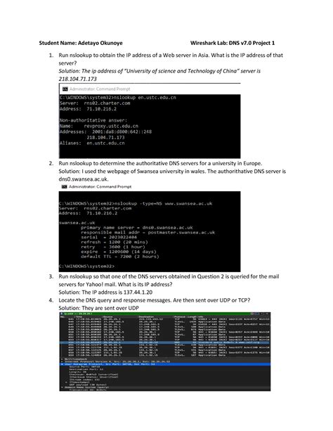Wireshark DNS V Solution Project Babe Name Adetayo Okunoye Wireshark Lab DNS V