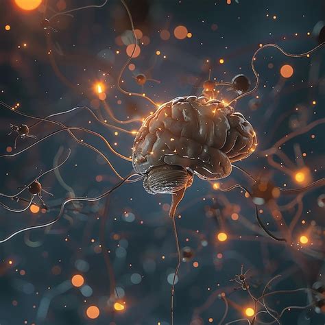 3d Rendered Photo Of Realistic Human Brain Showing Firing Neurons And Nerve Extensions Premium