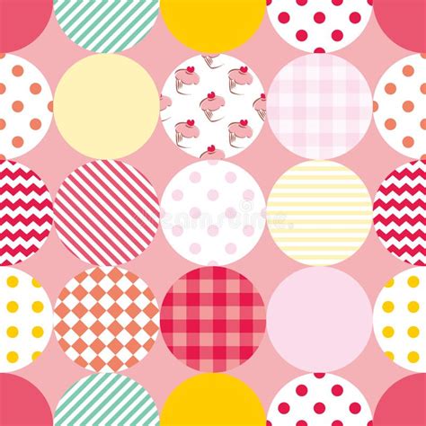 Tile Patchwork Vector Pattern With Polka Dots On Pastel Background Stock Vector Illustration