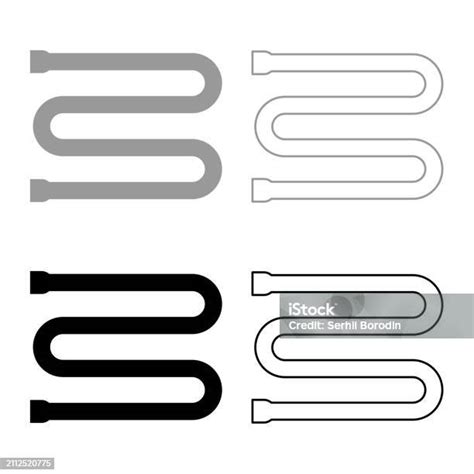 온열 수건 레일 건조기 욕실 장비 세트 아이콘 회색 검은 색 벡터 일러스트 레이 션 이미지 솔리드 채우기 윤곽선 윤곽선 얇은