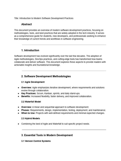 title introduction to modern software development practicessample one