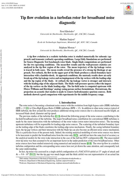 Tip Flow Evolution In A Turbofan Rotor For Broadband Noise Diagnostic 2020 Pdf
