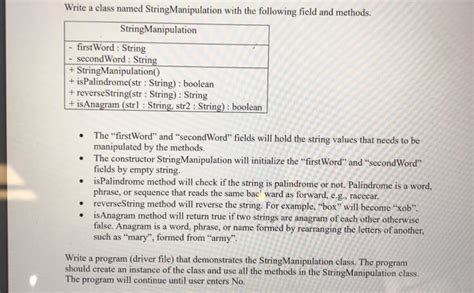 Solved Write A Class Named String Manipulation With The