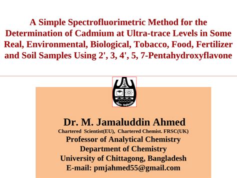 Pdf A Simple Spectrofluorimetric Method For The Determination Of Cadmium At Ultra Trace Levels