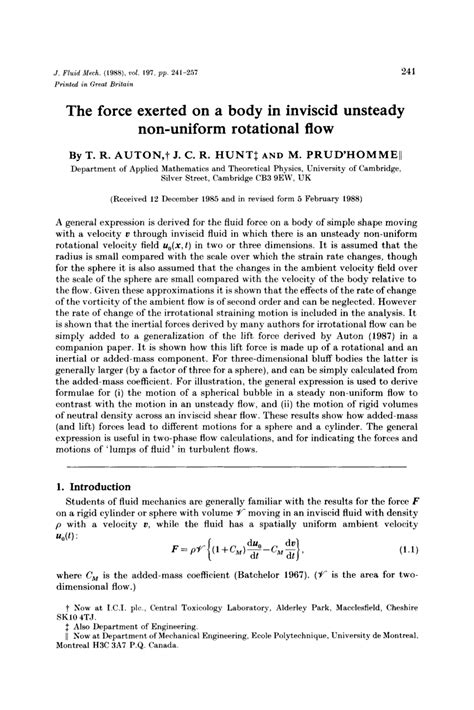 Pdf Force Exerted On A Body In Inviscid Unsteady Non Uniform Rotational Flow