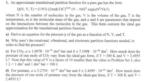 Solved An Approximate Translational Partition Function For A Chegg