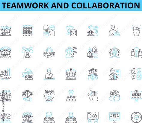 Teamwork And Collaboration Linear Icons Set Synergy Alliance Cohesion Unity Partnership